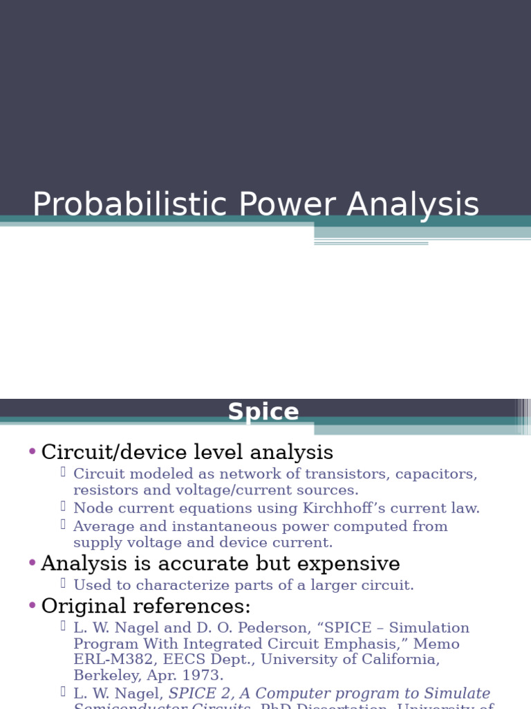 Probabilistic Power Analysis in SPICE | PDF | Spice | Electrical Network