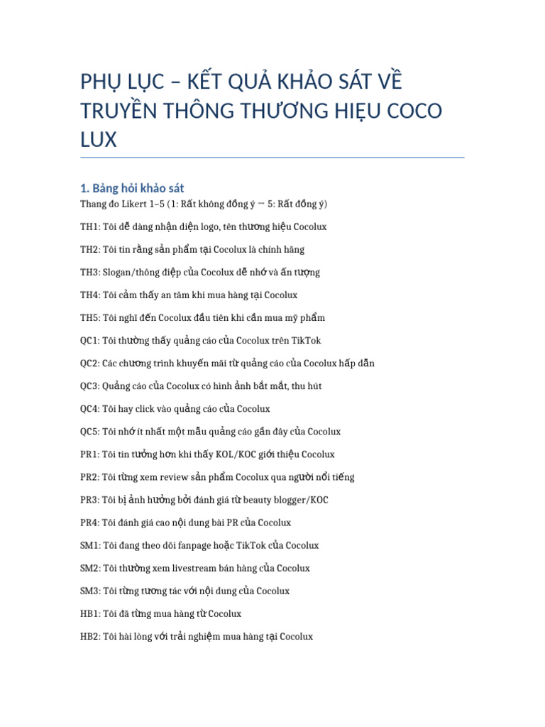 PhuLuc KhaoSat Cocolux | PDF