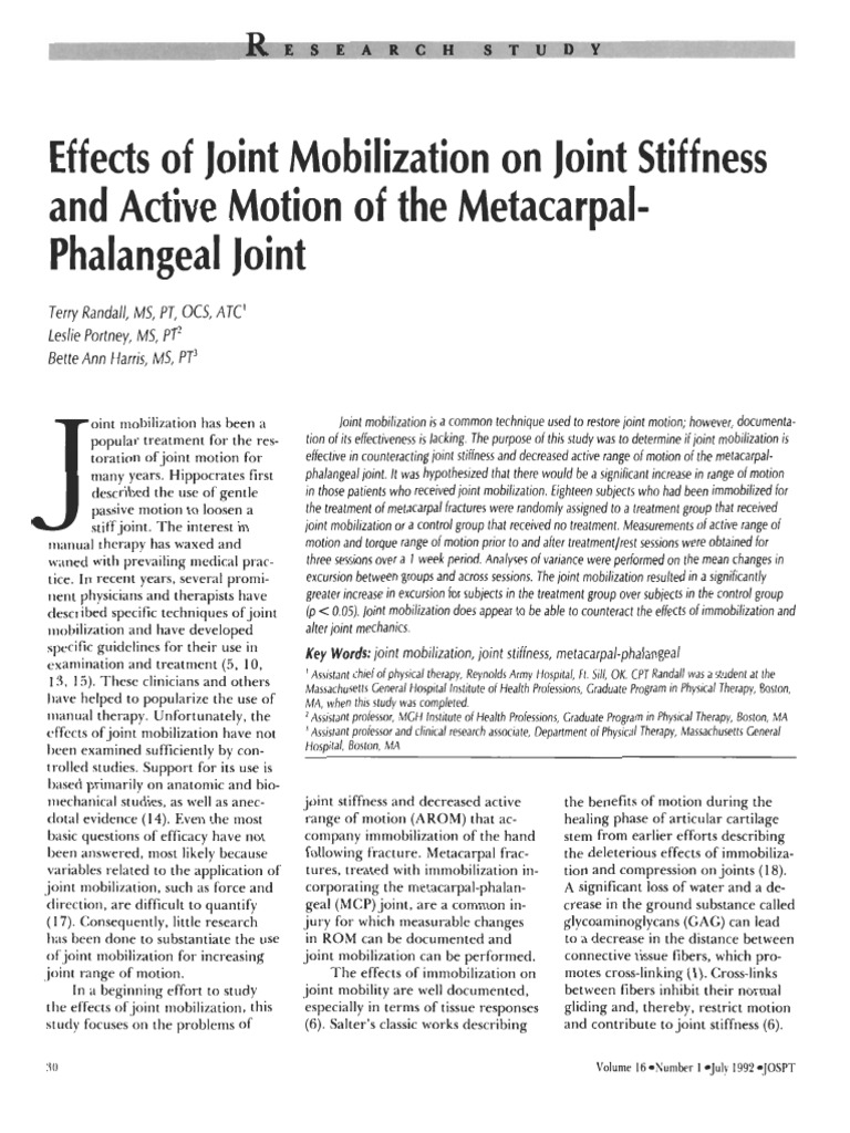 Harris Et Al 1992 Effects of Joint Mobilization On Joint Stiffness and ...