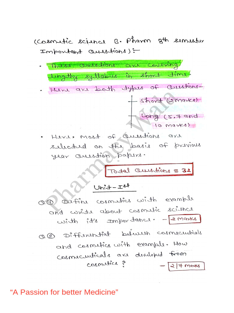 Pharmacy Wala 8th Sem Cosmetic Notes | PDF | Google Play | Web Software