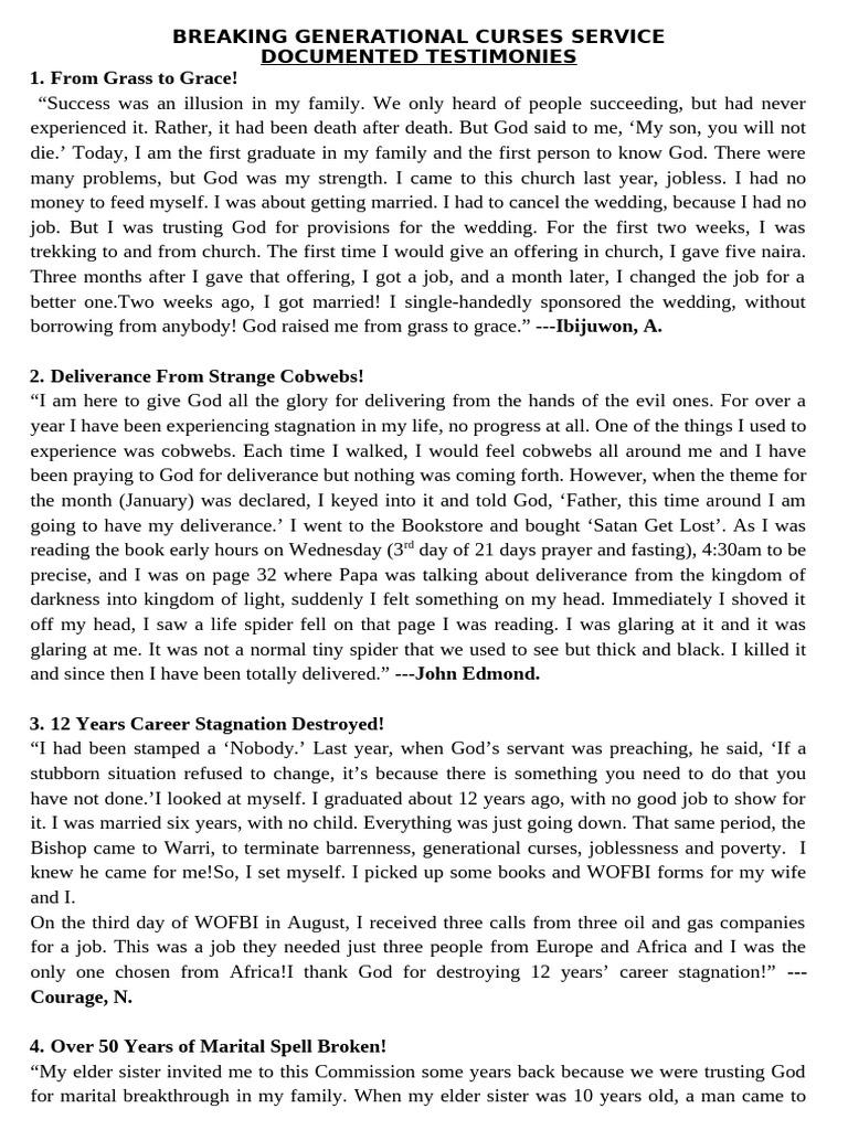 Breaking Generational Curses Testimonies | PDF