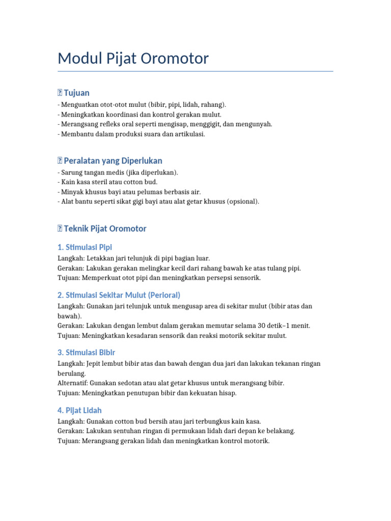 Modul Pijat Oromotor | PDF