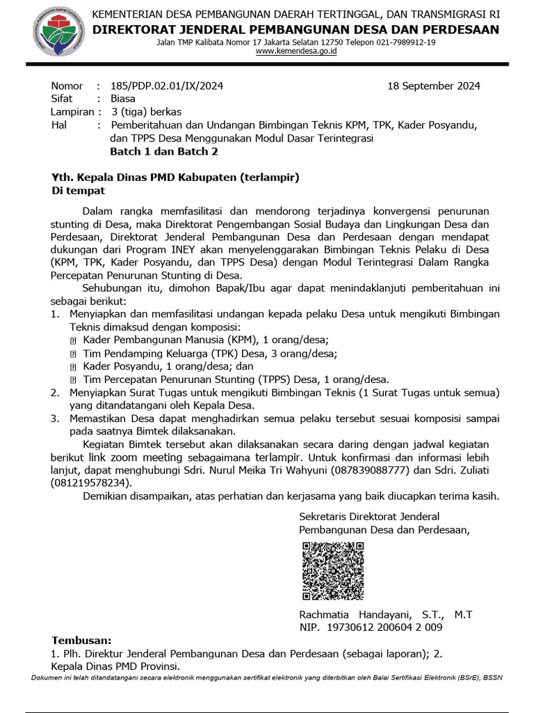 185-Pemberitahuan Dan Undangan Bimbingan Teknis KPM, TPK, Kader Posyandu, Dan TPPS Desa ...