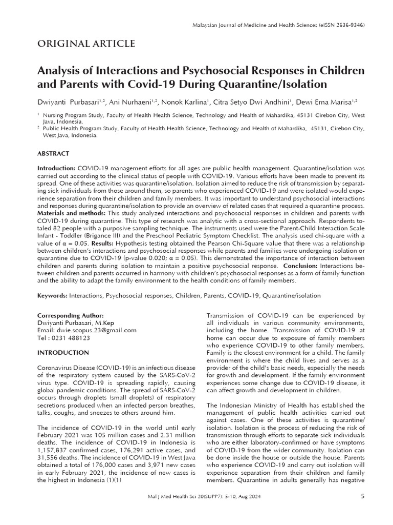 Analysis of Interactions and Psikososial Respon Anak Dan Parent | PDF | Behavioural Sciences