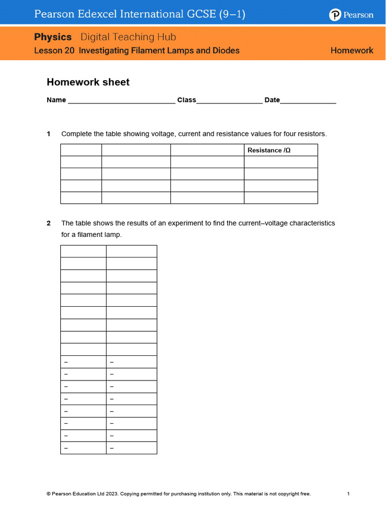 1717517877100-IG - Physics - Lesson20 - Homework Sheet | PDF | Diode | Resistor