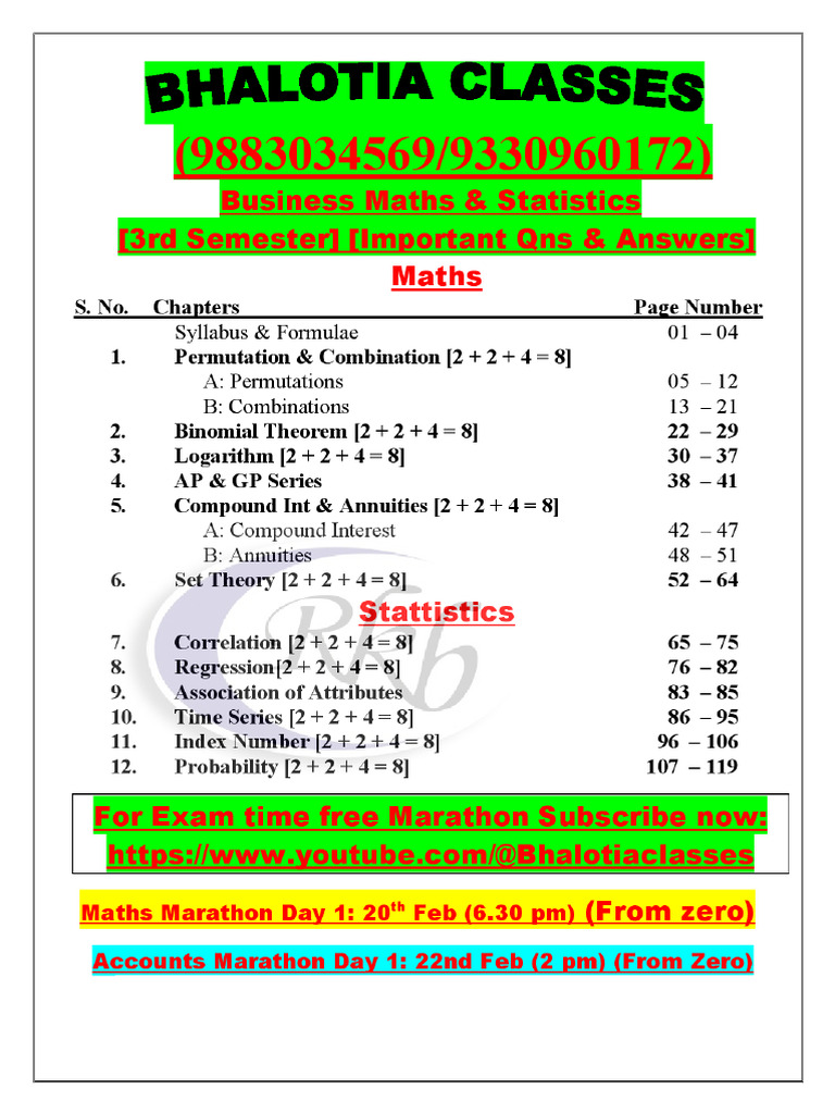 Maths & Stats Cbcs 3rd Sem (Bhalotia) | PDF