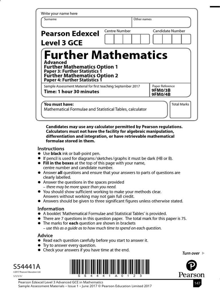 Further Mathematics Statistics Exam Paper | PDF | Hypothesis ...