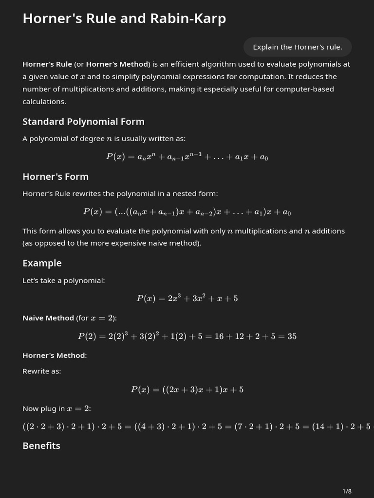 Horner's Rule and Rabin-Karp | PDF | Computer Programming | Algorithms