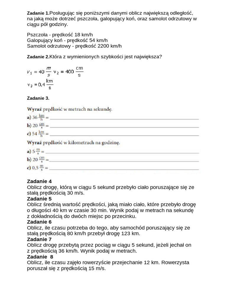 Zadania Ruch Jednostajnie Prostoliniowy | PDF