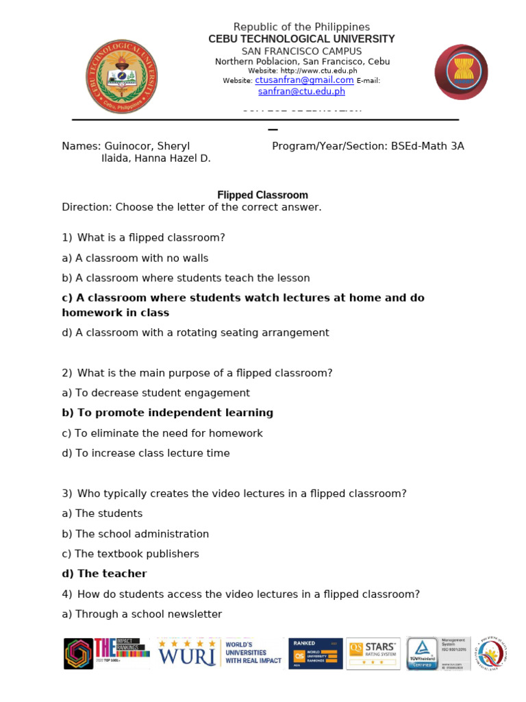 Flipped Classroom Quiz for Educators | PDF | Classroom | Lecture