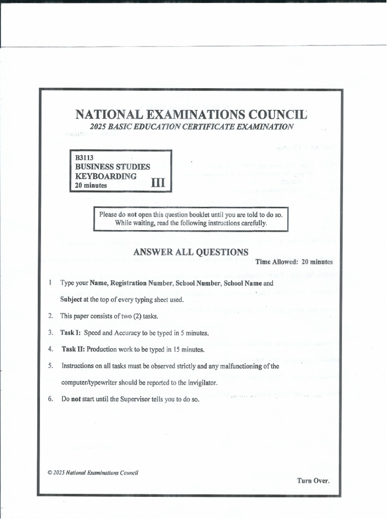 BECE 2025 Business Studies Paper 3 Keyboarding | PDF