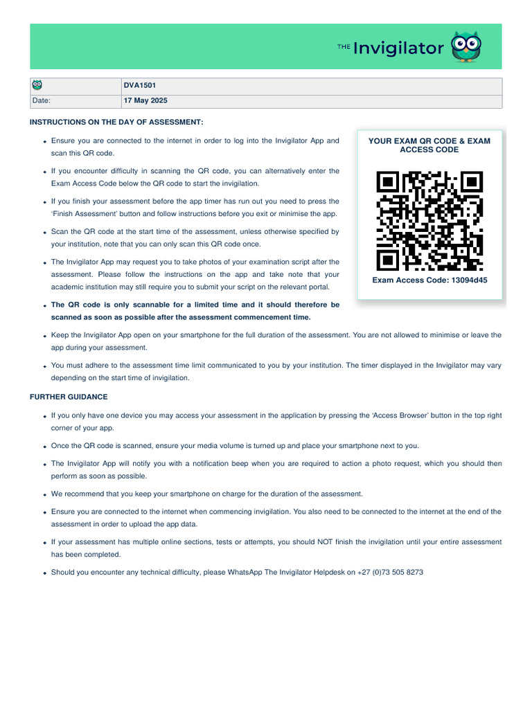 QR Code and Student Instruction Document-DVA1501 | PDF | Qr Code ...