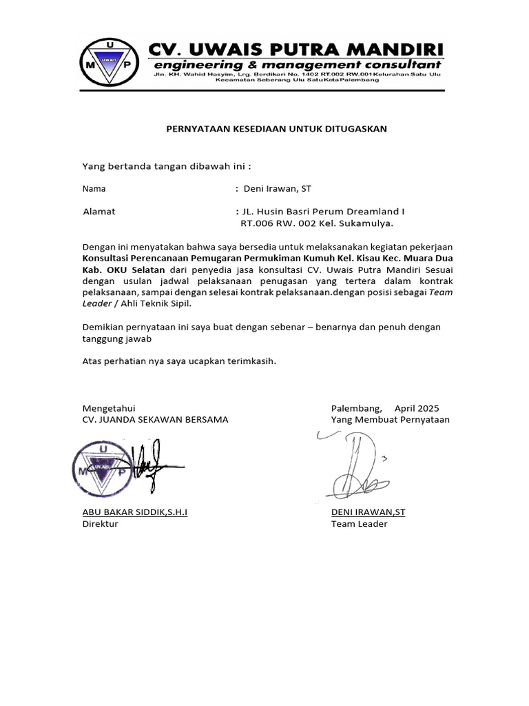 1. Cv. Deni Irawan,St ( Team Leader) | PDF