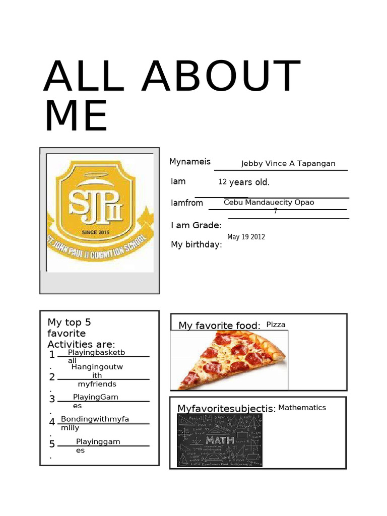 Simple Black and White Student Introduction All About Me Worksheet | PDF