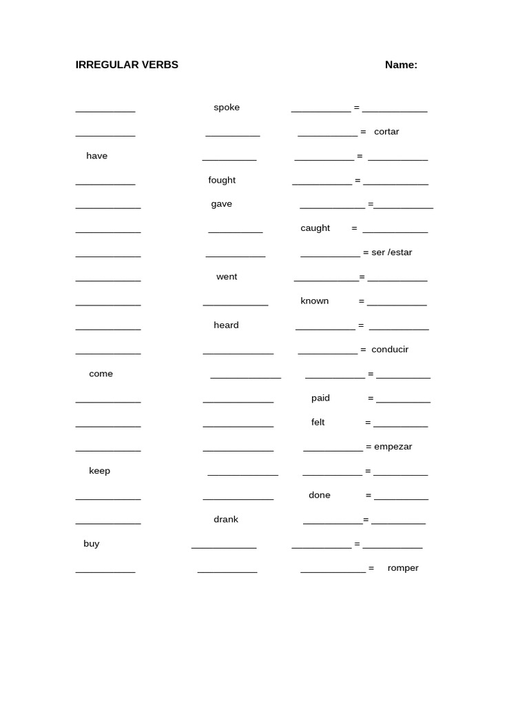 Irreg Verbs Test | PDF