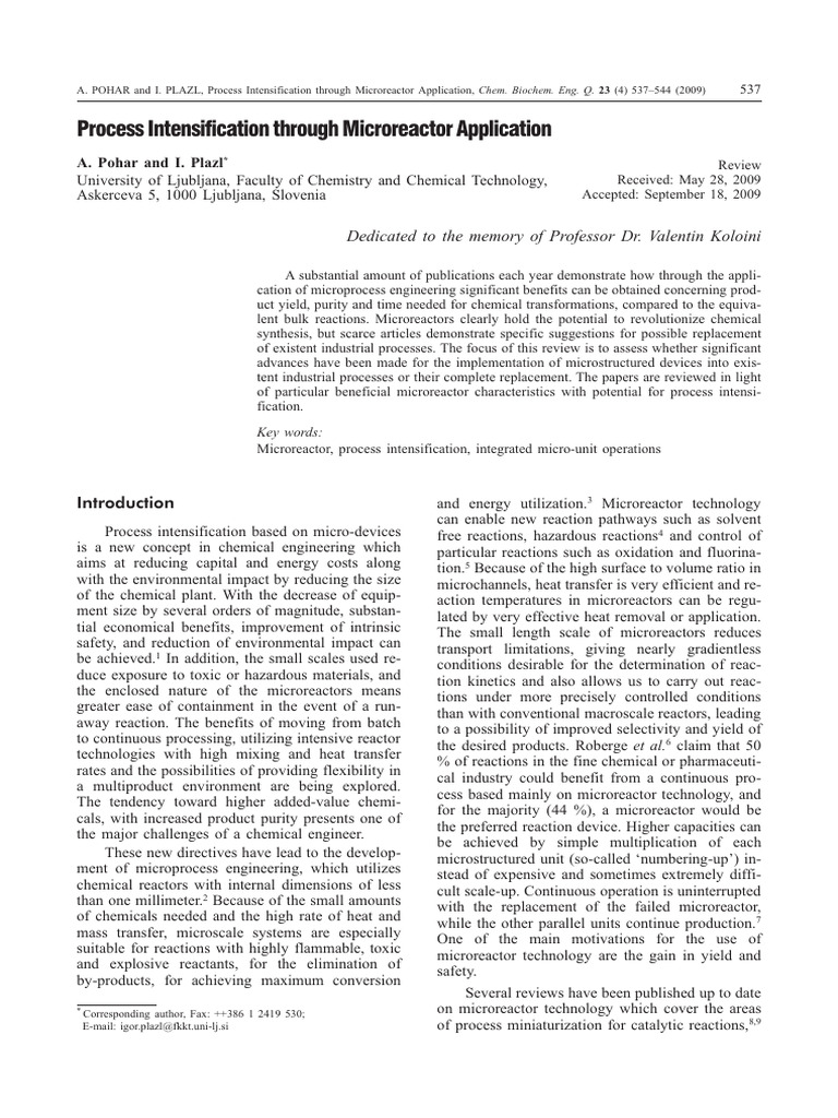 2009 - Process Intensification Through Microreactor Application | PDF ...