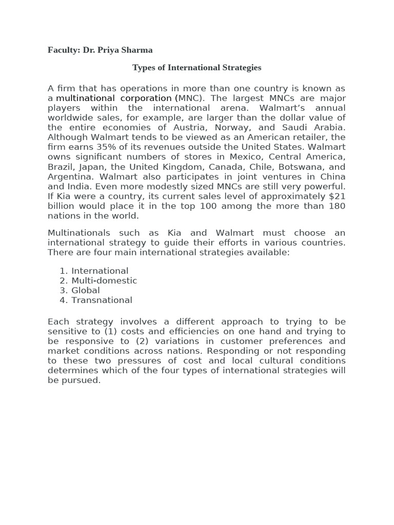 Four Types of International Strategies | PDF | Multinational ...