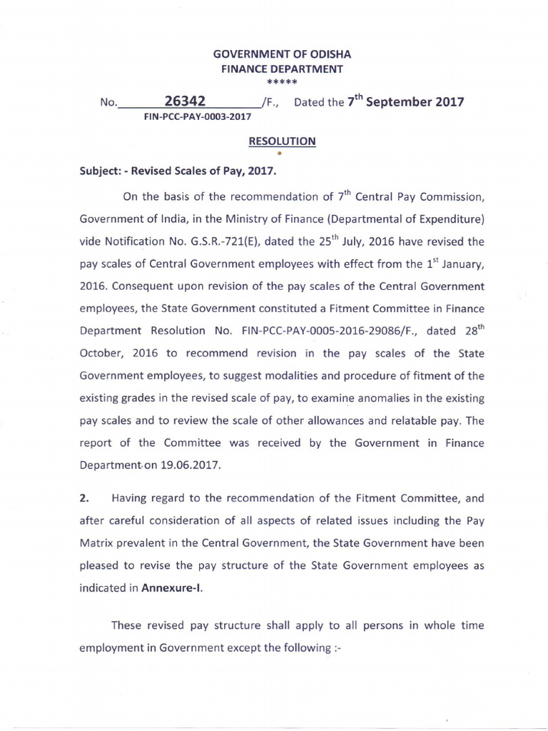 Pay matrix 7th CPC Odisha Govt | PDF