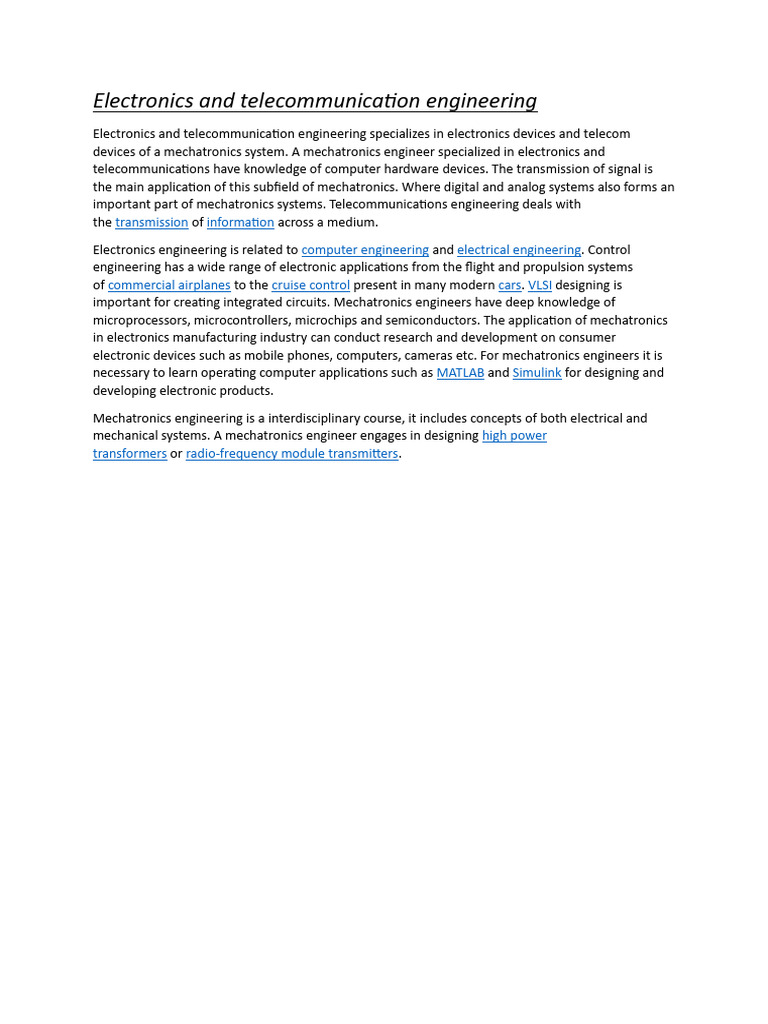 Electronics and Telecommunication Engineering | PDF