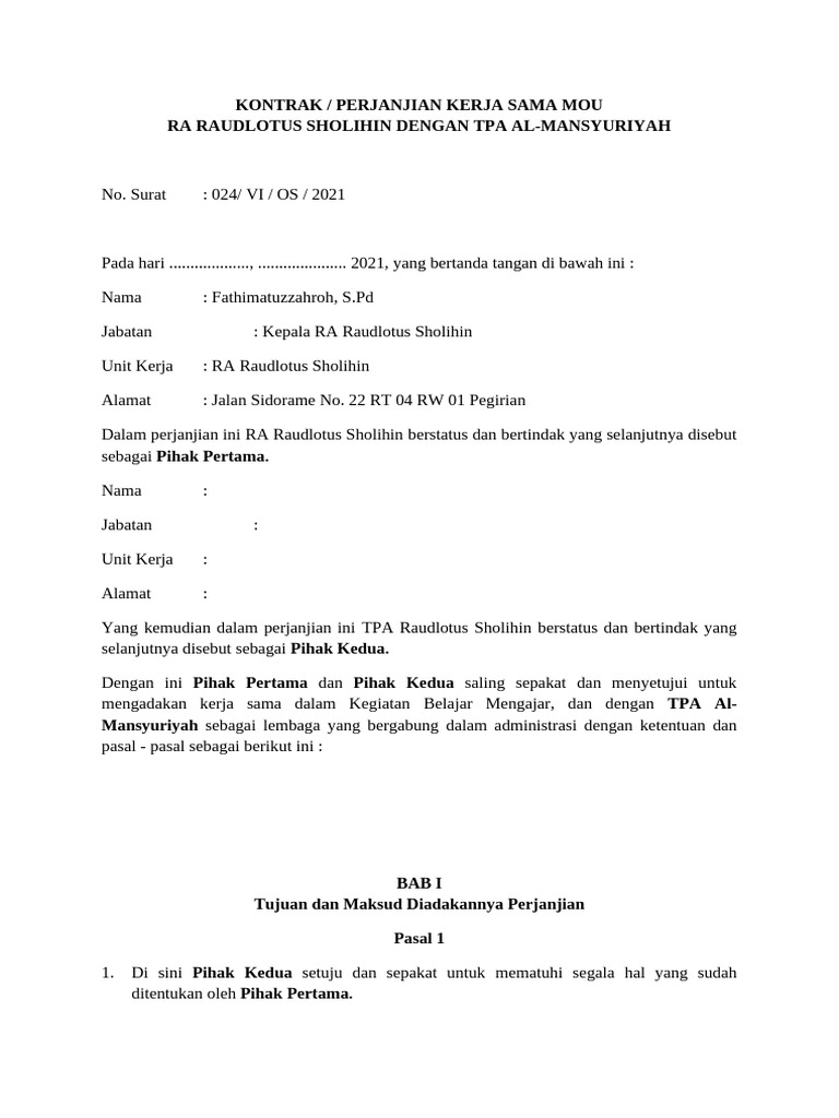 Contoh MOU Kerjasama Pendidikan | PDF