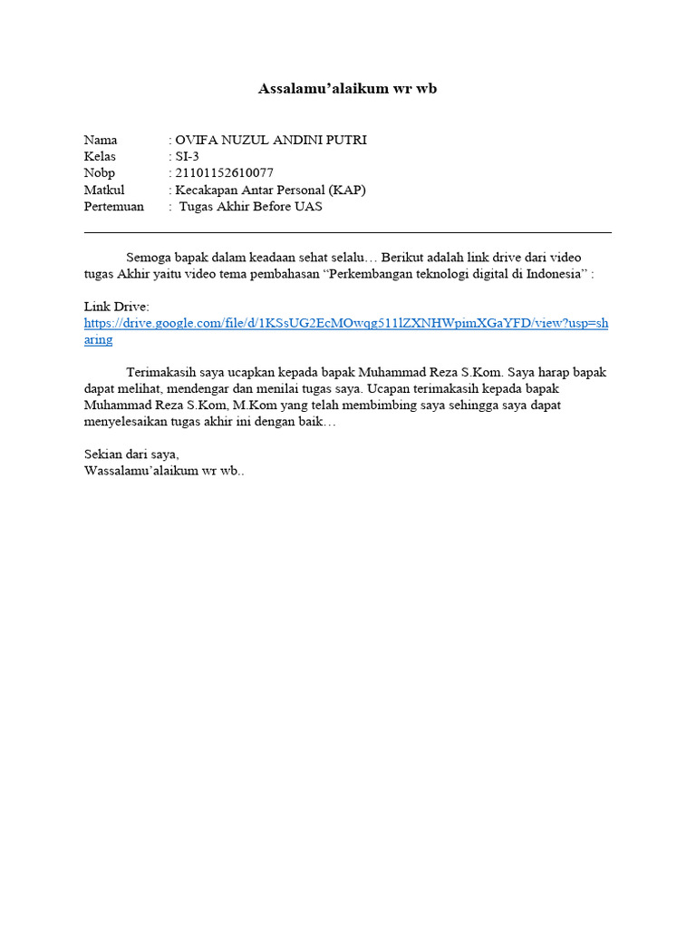 21-0077 Ovifa Nuzul Andini Putri Tugas Akhir Kap Si-3 | PDF