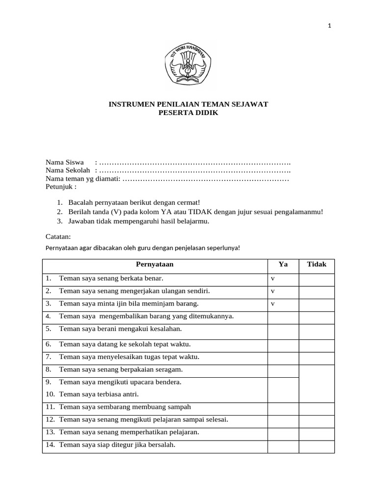 Rubrik Penilaian Teman Sejawat Siswa | PDF