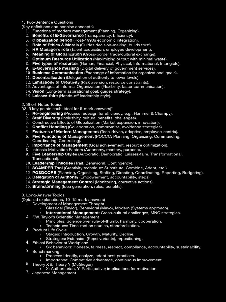 Management Theory - Consolidated PYQ | PDF | Leadership | Goal