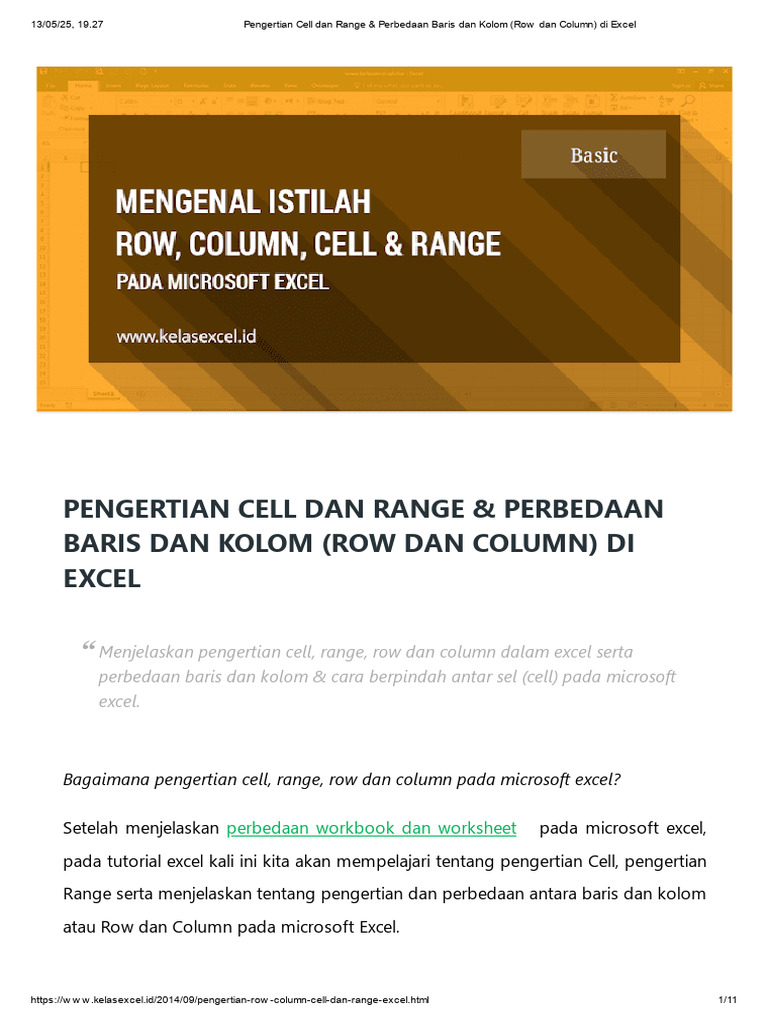 Pengertian Cell Dan Range & Perbedaan Baris Dan Kolom (Row Dan Column ...