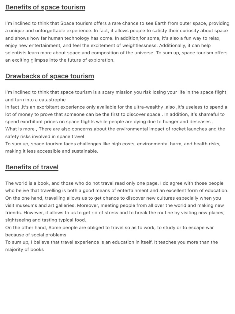 Benefits of Space Tourism | PDF