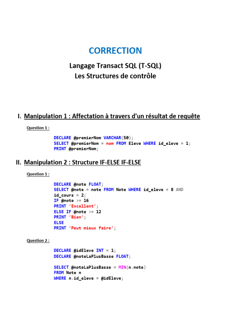 TP3 Structures de Controle CORRECTION | PDF