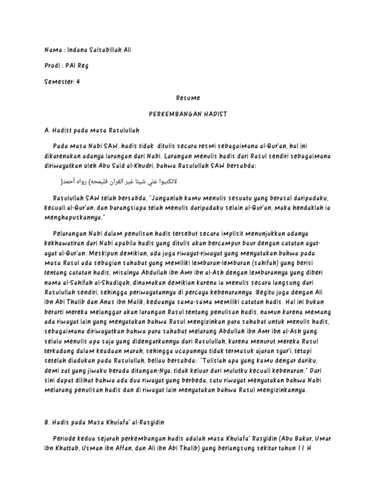 Resume Perkembangan Hadist | PDF