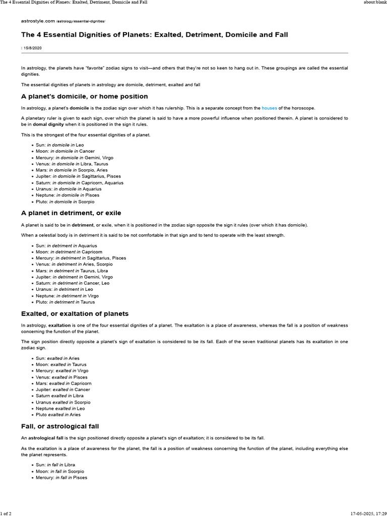 The 4 Essential Dignities of Planets (EDDF) | PDF | Planets In ...