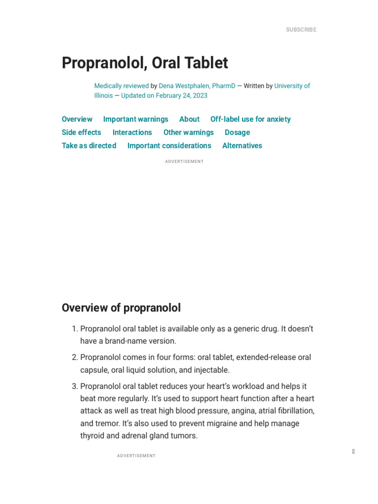 Propranolol - Side Effects, Uses, Dosage, and More | PDF | Dose ...