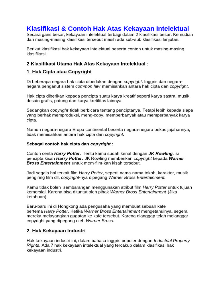 Klasifikasi dan Contoh HAKI | PDF