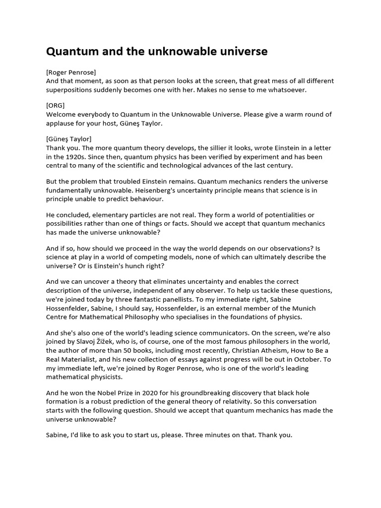 Quantum and the unknowable universe | PDF | Quantum Mechanics | Reality