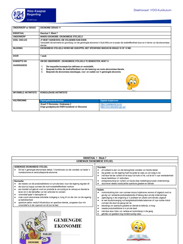 Ekonomie Graad 11 Kwartaal 1 Week 7 - 2021 | PDF