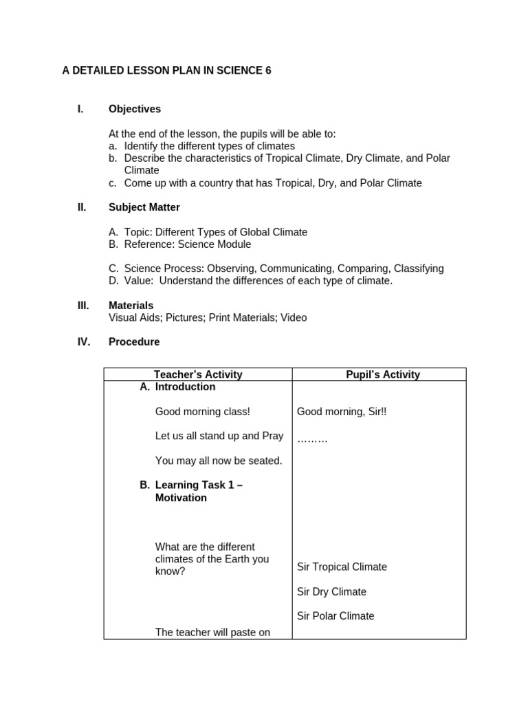 A Detailed Lesson Plan in Science 6 | PDF | Tropics | Climate