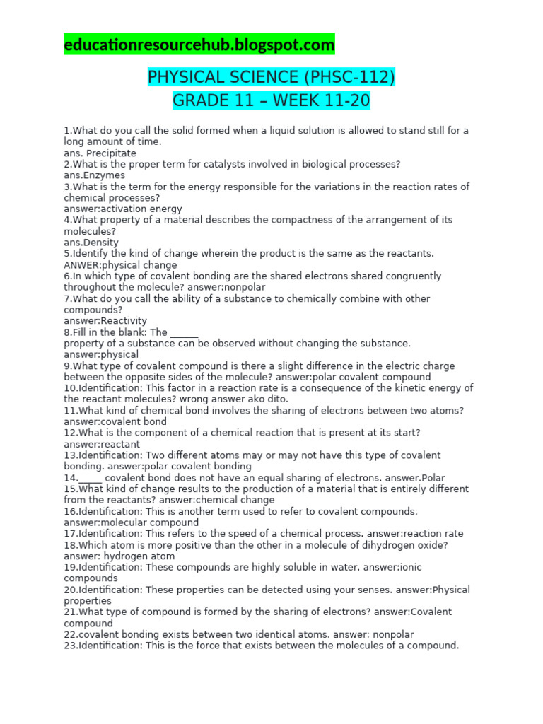 Physical Science (PHSC-112) - Grade 11 Week 11-20 | PDF | Momentum ...