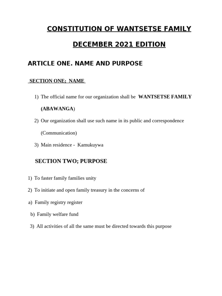 Wantsetse Family Constitution 2021 | PDF | Committee | Voting