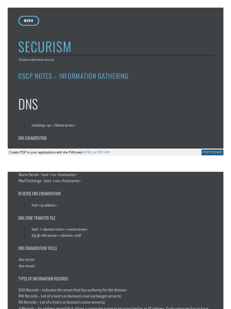 OSCP Notes - Information Gathering | PDF | Domain Name System | File ...