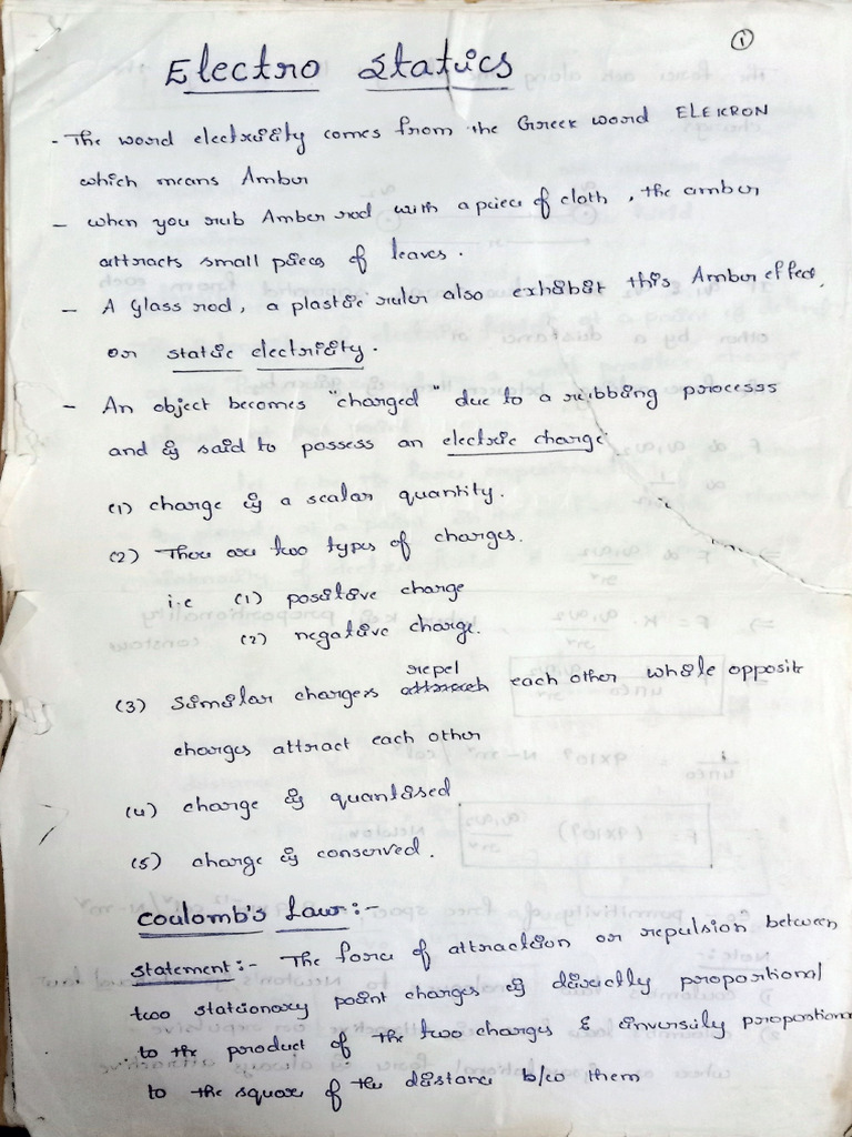 Electrostatics Notes (1) | PDF