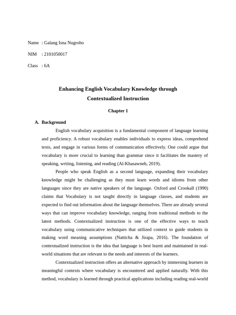 Research Proposal Assignment (Galang Isna Nugroho - 2101050017) | PDF | Vocabulary | Language ...