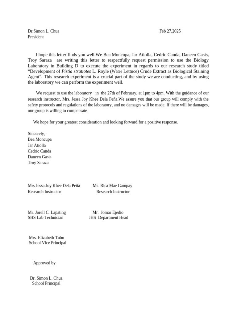 Request for Biology Lab Use Approval | PDF