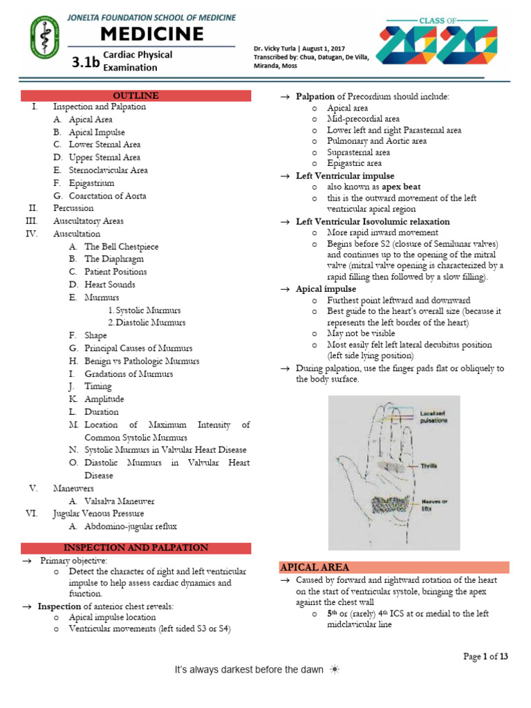 MED1 3.1b Cardiac Physical Examination | PDF | Heart | Diastole