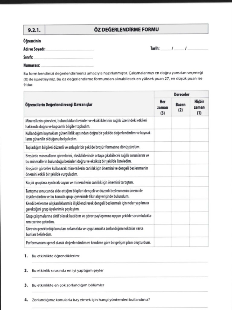 Syf;89 Öz Değerlendirme | PDF