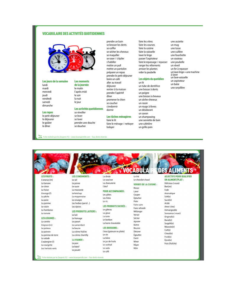 Vocabulaire-Activités Quotidiennes Et Aliments-A1 | PDF