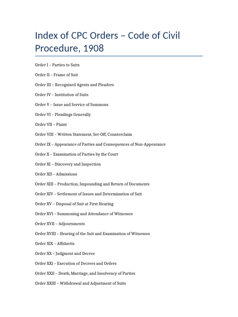 Index of CPC Orders | PDF