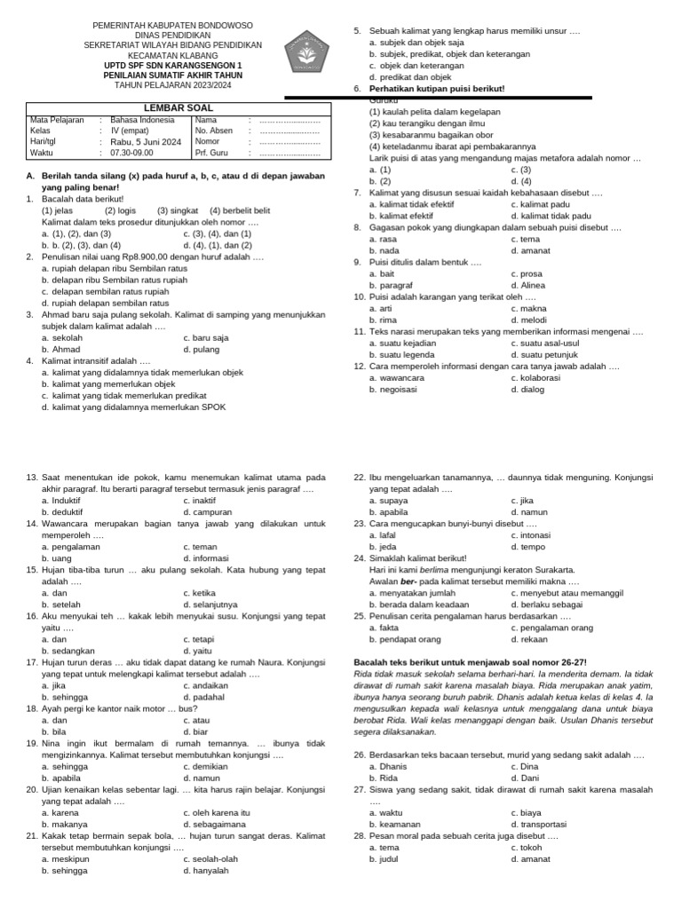 Sas 2 KLS 4 BHS Indonesia | PDF