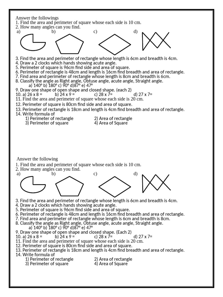 Area and Perimeter Math Problems | PDF