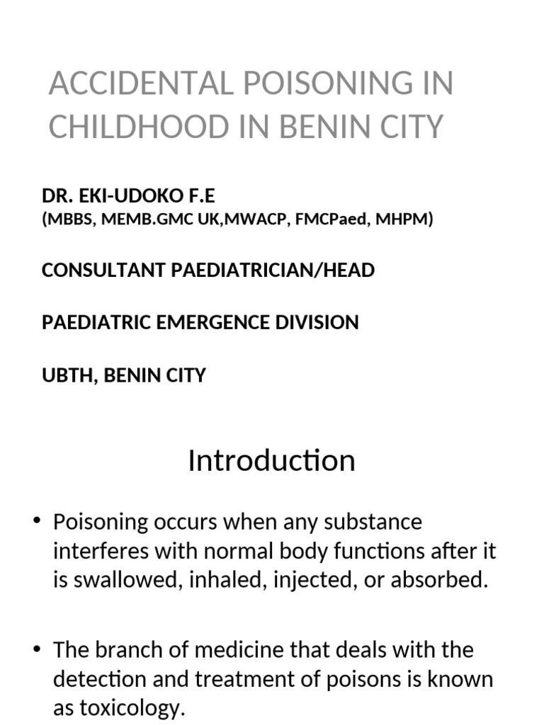Accidental Poisonong in Childhood in Benin City | PDF | Poison | Toxicity